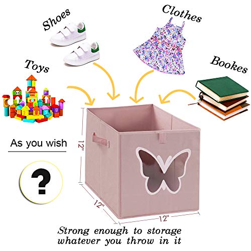 Homyfort Cube Storage Bins Organizer Container,12x12 Foldable Storage Bins Basket with Clear Window for Pantry Closet,Toys,Bedroom-Butterfly Set of 4