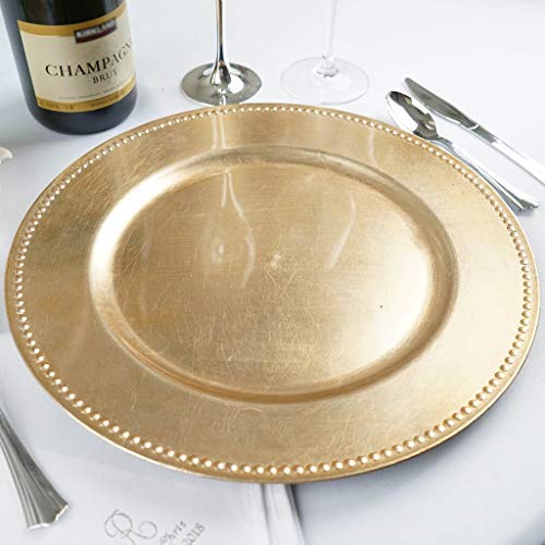 Tiger Chef Round Charger Plates Gold Beaded Dinner Chargers - 13-inch Wedding Charger Plates (48 Pack)