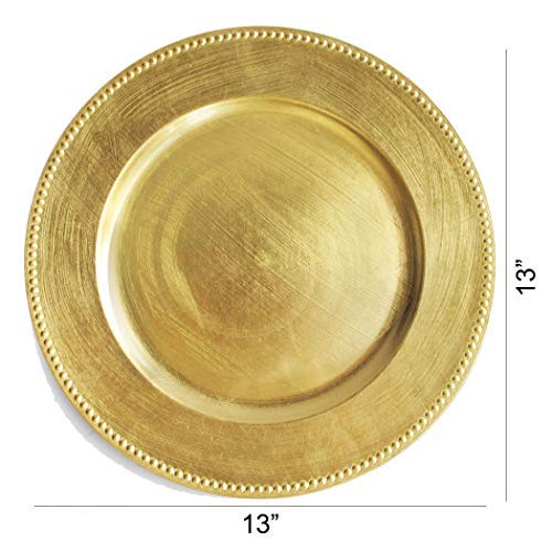 Tiger Chef Round Charger Plates Gold Beaded Dinner Chargers - 13-inch Wedding Charger Plates (48 Pack)