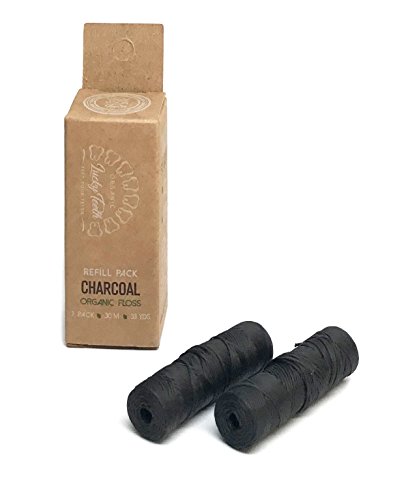 Organic Bamboo Fibre with Activated Charcoal Floss REFILLS with Tea Tree and Peppermint essential oils 60 m/66 yds - by Lucky Teeth (2 Pack)