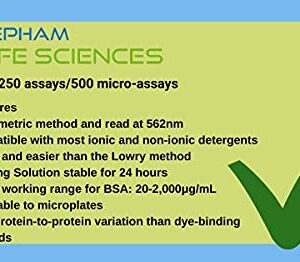 Bicinchoninic Acid (BCA) Protein Assay w/BSA Protein Standard, 500 Assays/ 2500 Micro-assays, Colorimetric- by Cepham Life Sciences