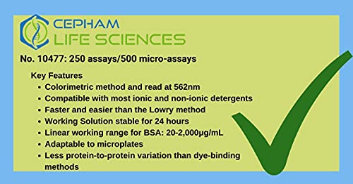 Bicinchoninic Acid (BCA) Protein Assay w/BSA Protein Standard, 500 Assays/ 2500 Micro-assays, Colorimetric- by Cepham Life Sciences