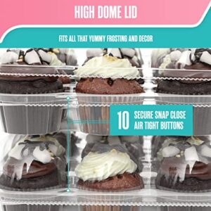 Cupcake Boxes 24 Count, Cup Cake Containers, Travel Carrier, 5 Pack (120 Compartment), Full Size, Tall Dome, Clear, PET Plastic, Disposable, Tray With Lid, Cupcakes Transport Holder, Houseables