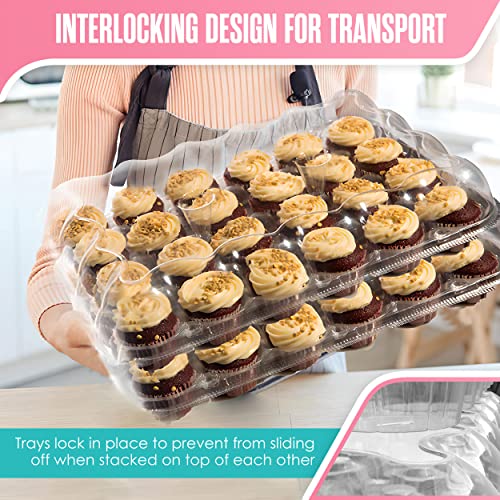 Cupcake Boxes 24 Count, Cup Cake Containers, Travel Carrier, 5 Pack (120 Compartment), Full Size, Tall Dome, Clear, PET Plastic, Disposable, Tray With Lid, Cupcakes Transport Holder, Houseables