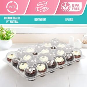 Cupcake Boxes 24 Count, Cup Cake Containers, Travel Carrier, 5 Pack (120 Compartment), Full Size, Tall Dome, Clear, PET Plastic, Disposable, Tray With Lid, Cupcakes Transport Holder, Houseables