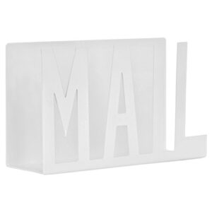 MyGift Modern White Metal Mail Holder Countertop Organizer with Cutout Mail Lettering Design, Office Desktop Envelope and Document Storage Rack