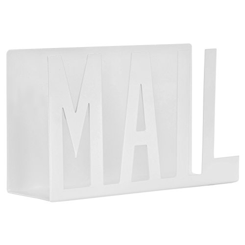 MyGift Modern White Metal Mail Holder Countertop Organizer with Cutout Mail Lettering Design, Office Desktop Envelope and Document Storage Rack