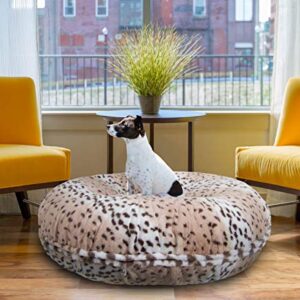 BESSIE AND BARNIE Signature Aspen Snow Leopard Luxury Extra Plush Faux Fur Bagel Pet/Dog Bed (Multiple Sizes)