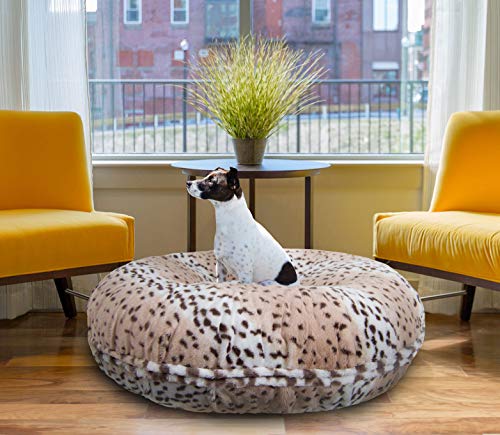 BESSIE AND BARNIE Signature Aspen Snow Leopard Luxury Extra Plush Faux Fur Bagel Pet/Dog Bed (Multiple Sizes)