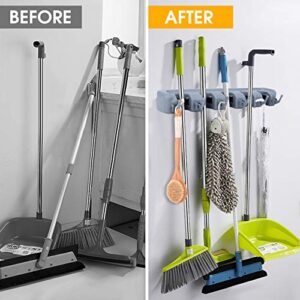 Feir Mop Broom Holder Wall Mounted Kitchen Hanging Garage Utility Tool Organizers and Storage Rack For Commercial Bathroom Laundry Room Closet Gardening (Grey)