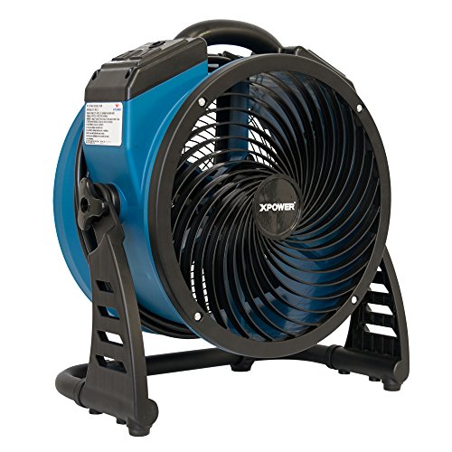 XPOWER P-26AR Industrial Axial Air Mover, Blower, Fan with Build-in Power Outlets for Water Damage Restoration, Home and Plumbing Use - 1 Amp, 1300 CFM, 4 Speeds , Blue