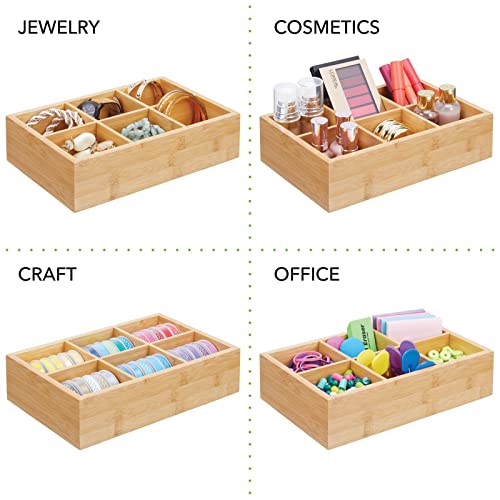 mDesign Bamboo Tea & Food Storage Organizer Container Box - Wooden Holder Case for Tea Bags, Coffee, Snacks, Sugar, Sweeteners, and Small Packets - Echo Collection - Natural Wood