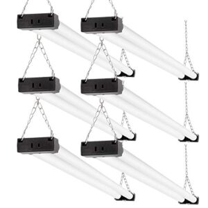 led shop light 6 pack, led shop lights for garage 4ft, 4500lm led shop lights for workshop, 40w, 6000k daylight white with switch (on/off), surface and hanging mount, black