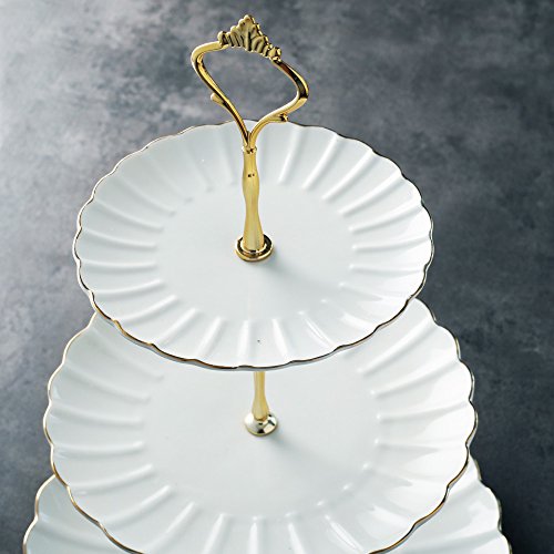 Sweejar 3 Tier Ceramic Cake Stand Wedding, Dessert Cupcake Stand for Tea Party Serving Platter (White)