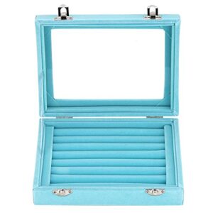 gslstgs velvet glass jewelry display storage box ring earrings jewelry box ring holder case, 2 clasps (light blue)