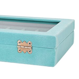 GSLSTGS Velvet Glass Jewelry Display Storage Box Ring Earrings Jewelry Box Ring Holder Case, 2 clasps (Light Blue)