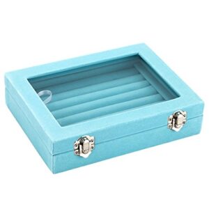 GSLSTGS Velvet Glass Jewelry Display Storage Box Ring Earrings Jewelry Box Ring Holder Case, 2 clasps (Light Blue)