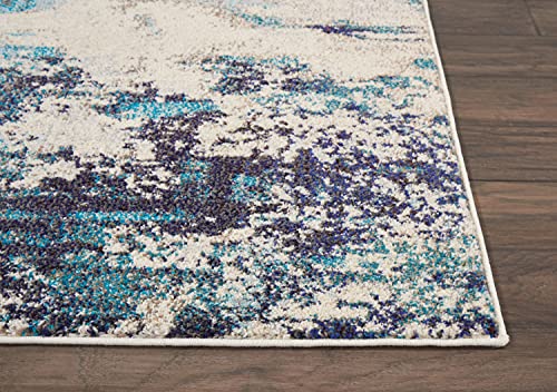 Nourison Celestial Modern Abstract Ivory/Teal Blue 5'3" x 7'3" Area-Rug, Easy-Cleaning, Non Shedding, Bed Room, Living Room, Dining Room, Kitchen (5x7)