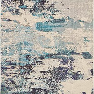 Nourison Celestial Modern Abstract Ivory/Teal Blue 5'3" x 7'3" Area-Rug, Easy-Cleaning, Non Shedding, Bed Room, Living Room, Dining Room, Kitchen (5x7)