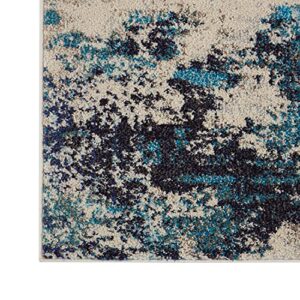 Nourison Celestial Modern Abstract Ivory/Teal Blue 5'3" x 7'3" Area-Rug, Easy-Cleaning, Non Shedding, Bed Room, Living Room, Dining Room, Kitchen (5x7)