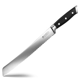 Saken Serrated Bread Knife 10 Inch - High-Carbon German Steel Serrated Knife with Ergonomic Black Pakkawood Handle and Full-Tang Design - Long Bread Knife Slicer Great for sourdough