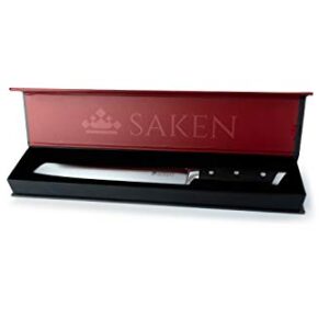 Saken Serrated Bread Knife 10 Inch - High-Carbon German Steel Serrated Knife with Ergonomic Black Pakkawood Handle and Full-Tang Design - Long Bread Knife Slicer Great for sourdough