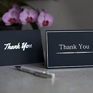 120 Elegant Thank You Cards in Black with Matching Black Envelopes and Sealing Stickers - Thick Quality Cardstock 6 Designs Bulk Notes Embossed with Silver Foil Letters, 4x6 Inches Folded