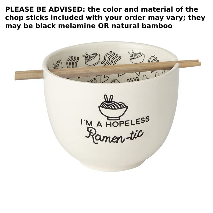 Enesco 6002424 Our Name is Mud Hopeless Ramen-Tic Soup Bowl and Chopsticks Set, White, 5 Inches