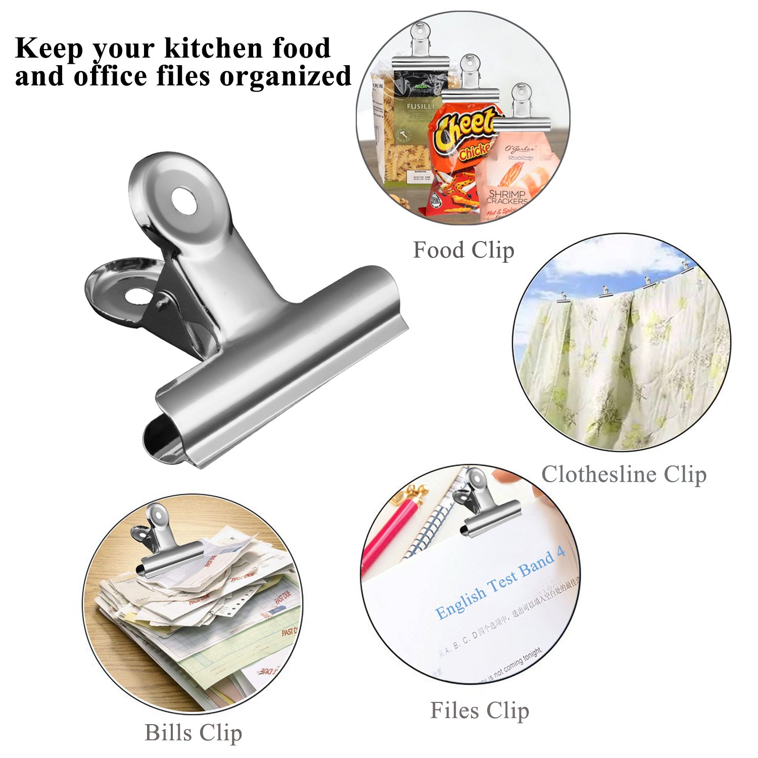 Chip Clips Bag Clips Food Clips Set of 18 - Messar Stainless Steel Heavy Duty Clips for Bag, Silver - All-Purpose Air Tight Seal Good Grip Clips for Home Kitchen Office School (18-Pack)