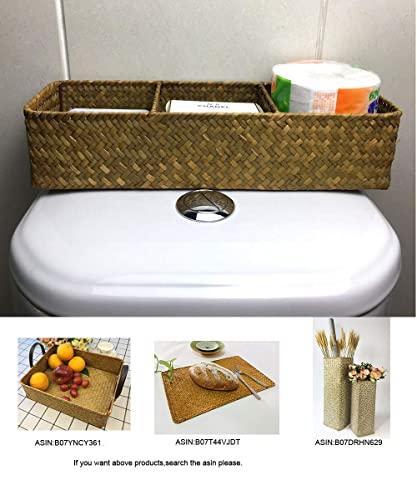 LA Rectangular Woven Seagrass Storage Basket and Home Organizer Bins,Natural Water Hyacinth Basket (Brown)