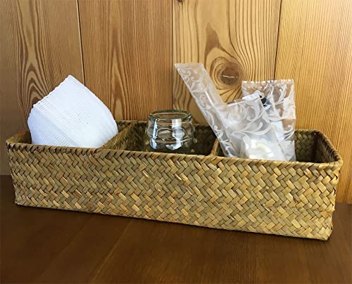 LA Rectangular Woven Seagrass Storage Basket and Home Organizer Bins,Natural Water Hyacinth Basket (Brown)