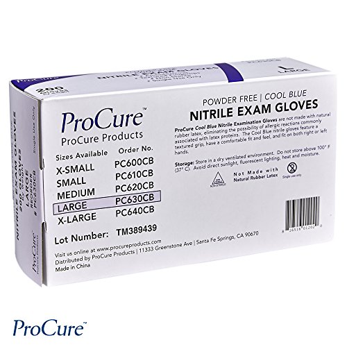 Medical Exam Disposable Nitrile Gloves Large, 400 Count - Powder Free, Rubber Latex Free, Food Safe, Surgical Grade, Ambidextrous, Textured Tips, 3 Mil Thickness - Cool Blue (2 Boxes of 200)