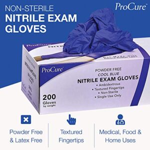 Medical Exam Disposable Nitrile Gloves Large, 400 Count - Powder Free, Rubber Latex Free, Food Safe, Surgical Grade, Ambidextrous, Textured Tips, 3 Mil Thickness - Cool Blue (2 Boxes of 200)