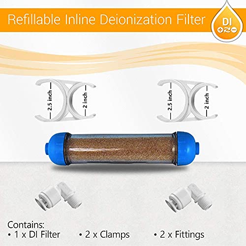 (1 Pack) Mixed Bed Ion Exchange Aquarium Filter Resin 0 PPM RO DI Refillable Housing w/Clamps & Fittings, Compatible with 10" Aquarium Reverse Osmosis Water Filtration Systems, for High TDS in Water