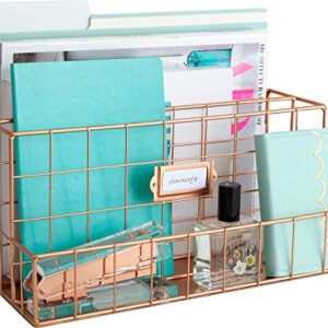 Blu Monaco Rose Gold Desk Organizer - Mail Organizer - 2 Tier Mail Basket - Metal Mail Sorter Inbox - Desk Accessories Women Office