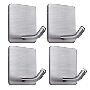 fotyrig heavy duty adhesive hooks towel hook stick on hooks wall hangers waterproof stainless steel sticky hooks for hanging bathroom kitchen home-4 packs