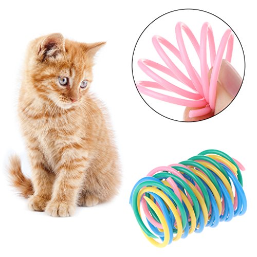 Poity 5 Pieces Cat Toys Colorful Spring Plastic Bounce Pet Random Color Wide Gauge Heavy Color Randomly 4.5x2.5cm(1.77x0.98in)