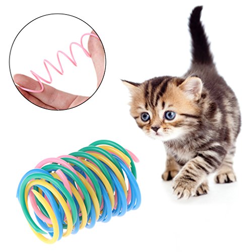 Poity 5 Pieces Cat Toys Colorful Spring Plastic Bounce Pet Random Color Wide Gauge Heavy Color Randomly 4.5x2.5cm(1.77x0.98in)