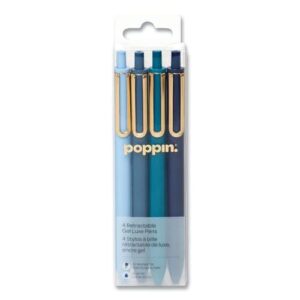 poppin luxe gel pen, retractable, fine 0.7 mm, blue ink, assorted barrel colors, 4/pack