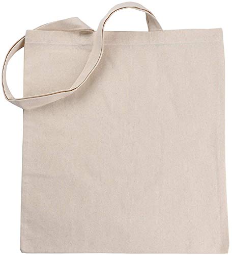 ATMOS GREEN 20 Pack 15x16 inch with 27" long handle 5 Oz NATURAL color Recycled Cotton Tote Bags Sustainable Eco Friendly reusable grocery super strong great for promotion branding gift MADE in INDIA