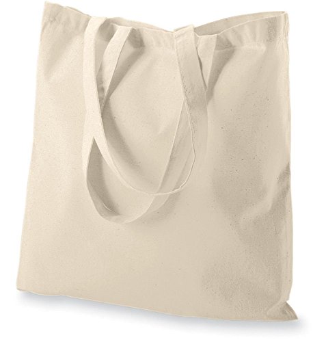 ATMOS GREEN 20 Pack 15x16 inch with 27" long handle 5 Oz NATURAL color Recycled Cotton Tote Bags Sustainable Eco Friendly reusable grocery super strong great for promotion branding gift MADE in INDIA