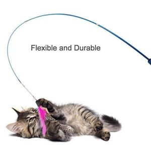 Becory Feather Teaser Cat Toy, Retractable Cat Feather Toy Wand with 5 Assorted Teaser with Bell Refills, Interactive Catcher Teaser for Kitten Or Cat Having Fun Exerciser Playing