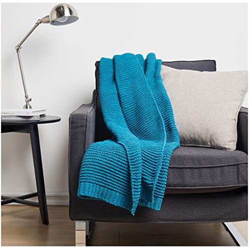 Amazon Basics Knitted Chenille Throw Blanket - 60 x 80 Inches, Teal