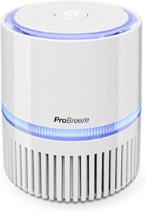 pro breeze small air purifier hepa - air purifier with true hepa filter, 99.7% smoke, dust, pollen, with night light and negative ion generator - desktop air purifiers for bedroom, room, home office