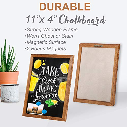 Premium 11x14 Small Chalkboard - Rustic Pine Wood Frame | Kitchen Wall Decor, Tabletop Signs for Weddings, Menu Board with Magnetic, Non-Porous Surface | Wipes Easily with Regular/Liquid Chalk