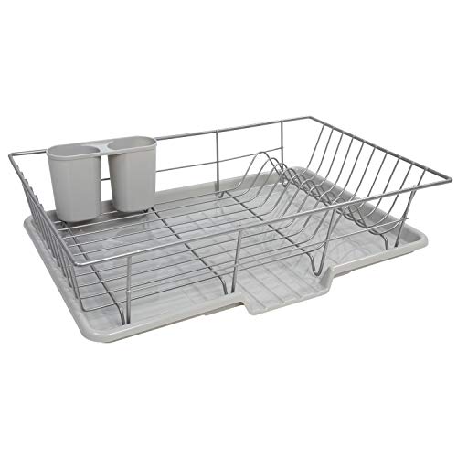 Sweet Home Collection 3 Piece Dish Drainer Rack Set, 12" x 19" x 5", Silver