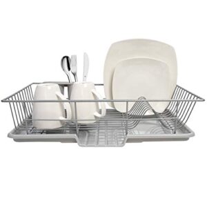 Sweet Home Collection 3 Piece Dish Drainer Rack Set, 12" x 19" x 5", Silver