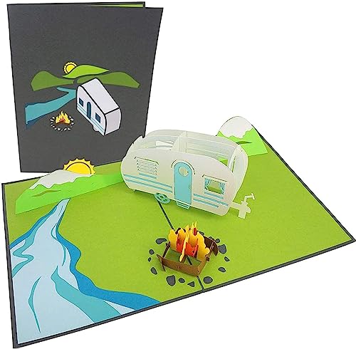 PopLife Camping Trip 3D Father's Day Pop Up Card - Happy Anniversary, Retirement Gift, Valentine's Day card for Him, Birthday - Mountain Card, RV Traveler - for Husband, Son, Father