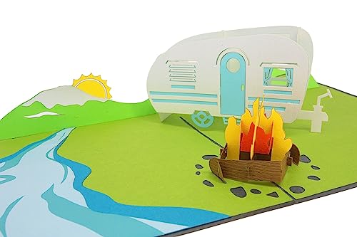 PopLife Camping Trip 3D Father's Day Pop Up Card - Happy Anniversary, Retirement Gift, Valentine's Day card for Him, Birthday - Mountain Card, RV Traveler - for Husband, Son, Father