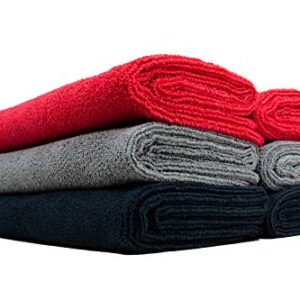 The Rag Company - Car Wash Towel - Professional Microfiber Auto Detailing and Drying Towels, Lint-Free, Streak-Free, Great for General Cleaning, 320gsm, 16in x 27in, Red + Grey + Black (6-Pack)